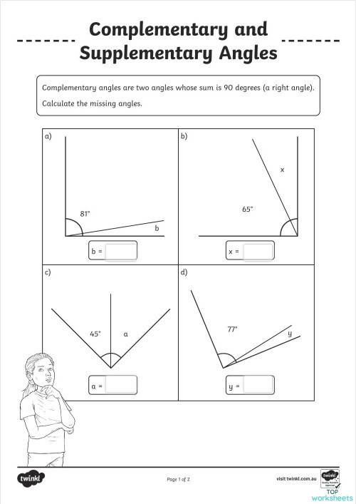 Complementary and Supplementray Angles. Interactive worksheet | TopWorksheets