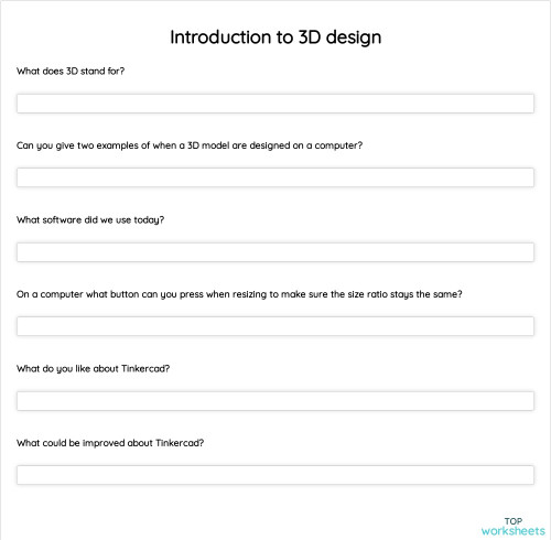 Introduction to 3D design. Interactive worksheet | TopWorksheets