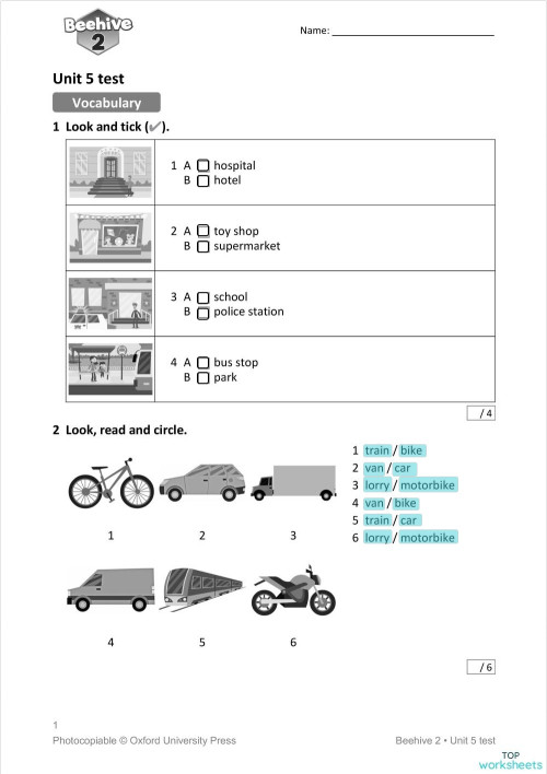 Beehive2 Unit 5 Test. Interactive worksheet | TopWorksheets