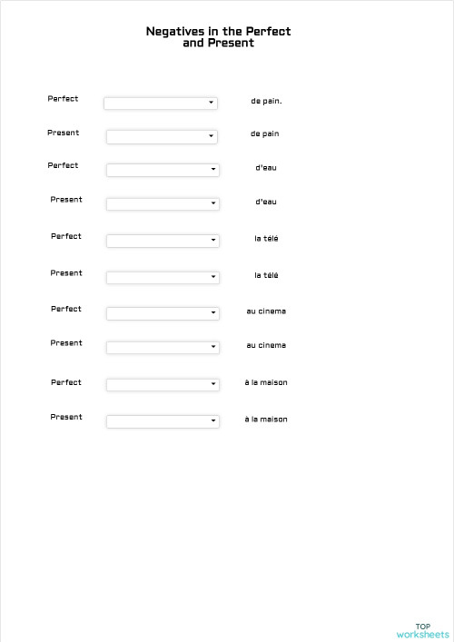 Negatives in the Perfect and Present. Interactive worksheet | TopWorksheets