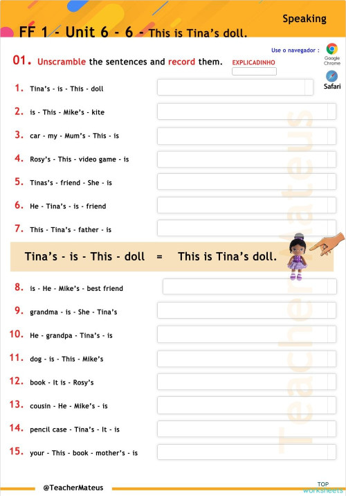 FF 1 - Unit 06 - Test 7 - Speaking. Interactive worksheet | TopWorksheets
