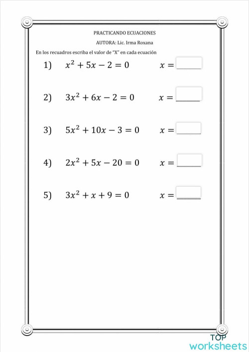 Practicado ecuaciones de segundo grado. Ficha interactiva | TopWorksheets