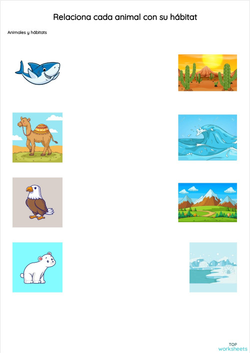 Relaciona cada animal con su hábitat. Ficha interactiva | TopWorksheets