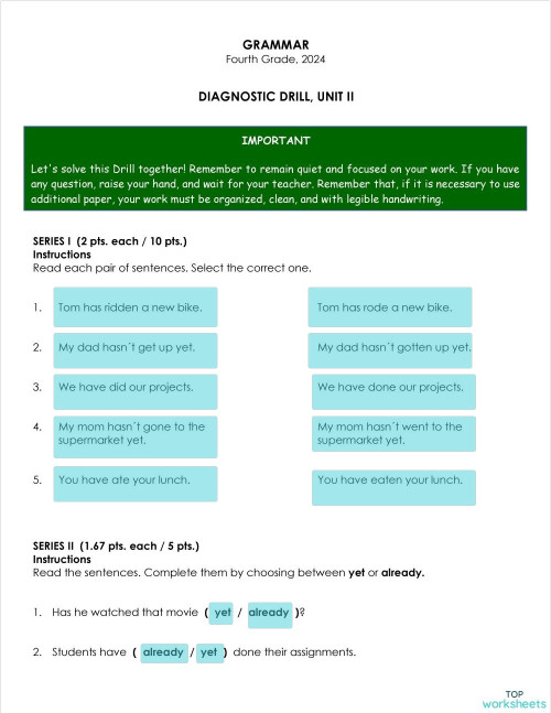 FOURTH GRADE Grammar. Interactive worksheet | TopWorksheets