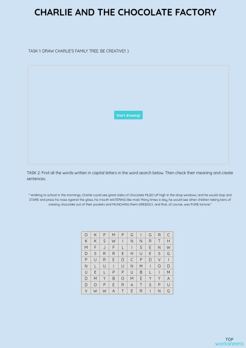 Charlie and the chocolate factory. Interactive worksheet | TopWorksheets