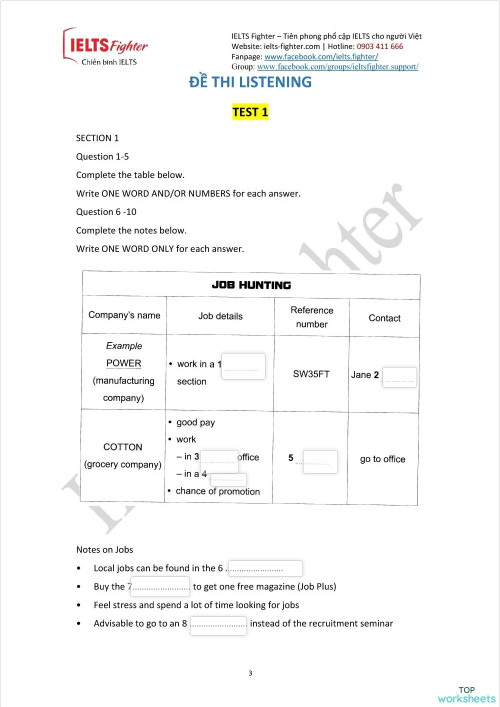 LISTENING TEST 1. Interactive worksheet | TopWorksheets