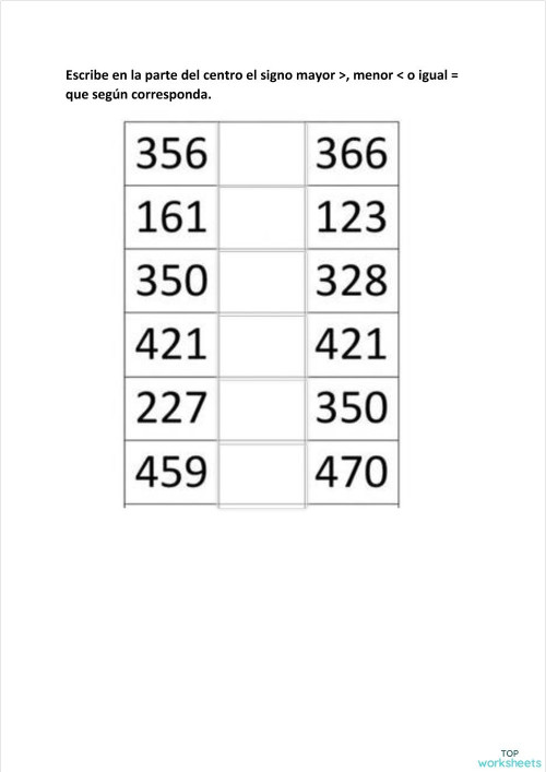 RELACIÓN DE ORDEN. Ficha interactiva | TopWorksheets
