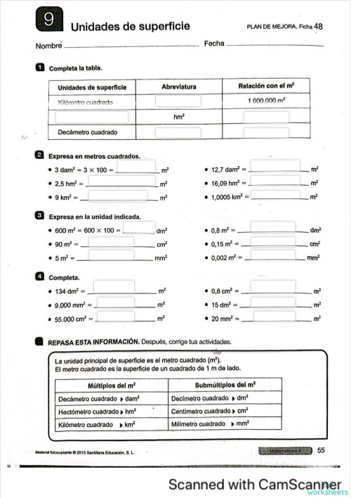 Unidades de Superficie. Ficha interactiva | TopWorksheets