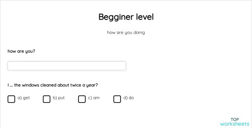 Begginer level. Interactive worksheet | TopWorksheets
