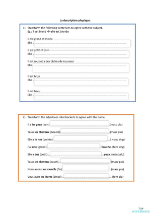 exercices sur description avoir et être. Fiche interactive | TopWorksheets