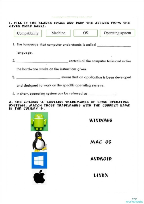 operating system ICTgrade 6. Interactive worksheet | TopWorksheets