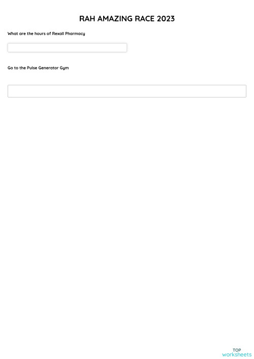 RAH AMAZING RACE 2023. Interactive worksheet | TopWorksheets