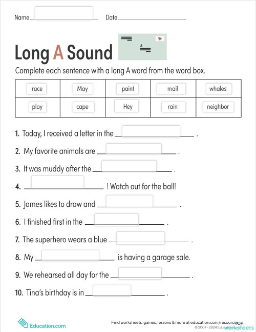 Lessons 10 and 11 Long a sound. Interactive worksheet | TopWorksheets