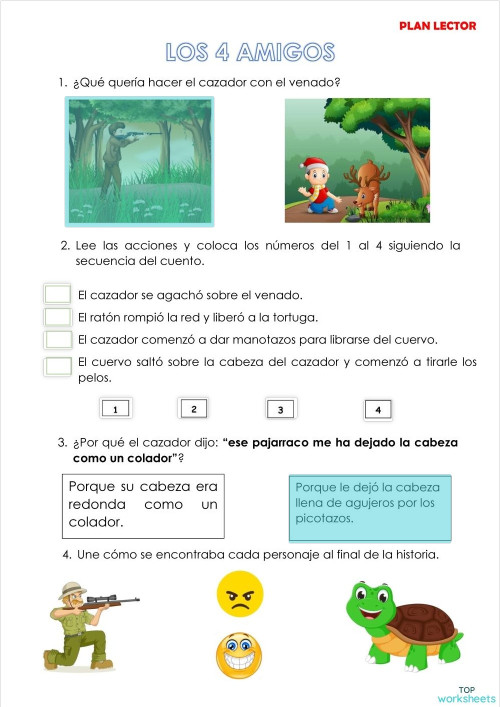 PLAN LECTOR - LOS 4 AMIGOS. Ficha interactiva | TopWorksheets