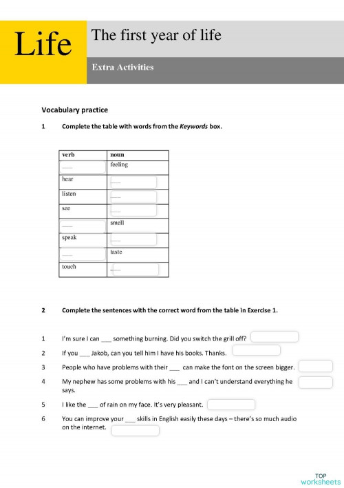 FIRST YEAR OF LIFE. Interactive worksheet | TopWorksheets