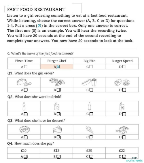 FAST FOOD RESTAURANT. Interactive worksheet | TopWorksheets