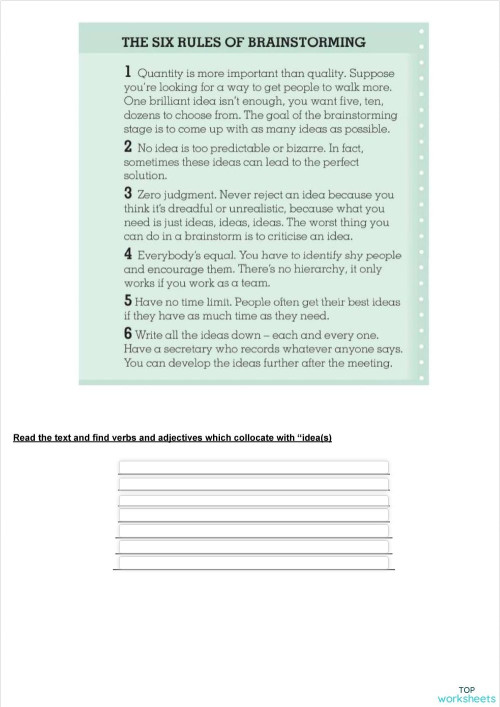 Brainstorming. Ficha interactiva | TopWorksheets