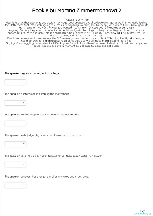 Rookie by Martina Zimmermannová 2. Interactive worksheet | TopWorksheets