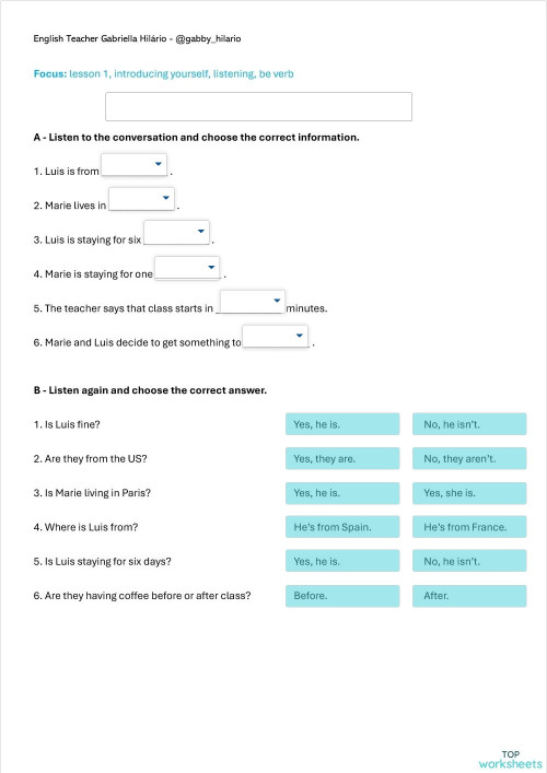 LH GE 1 - 1 - Listening. Interactive worksheet | TopWorksheets