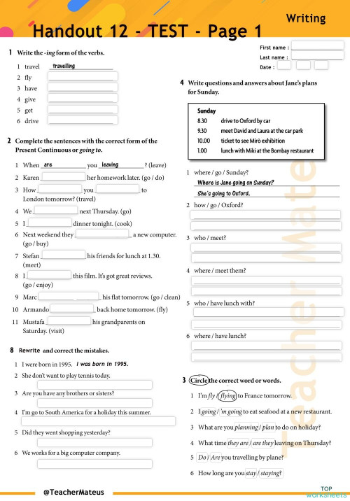 Handout 12 - TEST - Page 1 - Writing. Interactive worksheet | TopWorksheets
