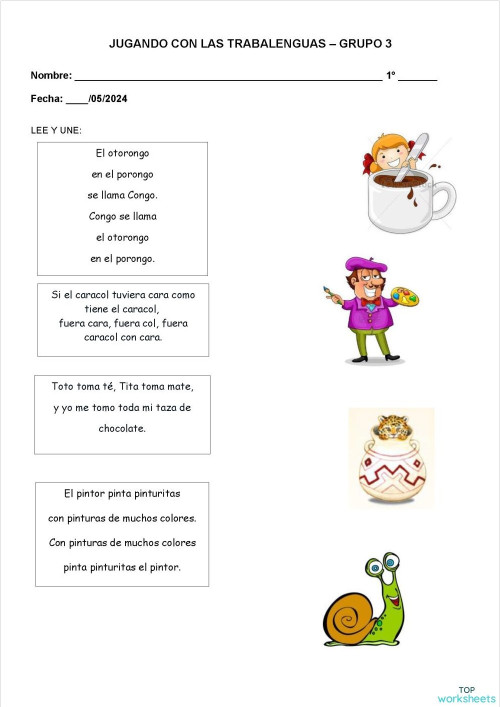 Trabalenguas 3. Ficha interactiva | TopWorksheets
