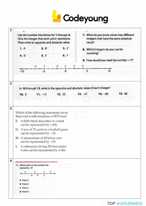 Basics of Integers Application. Interactive worksheet | TopWorksheets