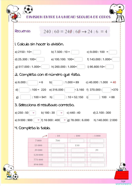 División entre la unidad seguida de ceros.. Ficha interactiva ...
