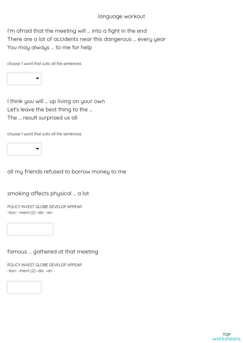 language workout. Interactive worksheet | TopWorksheets