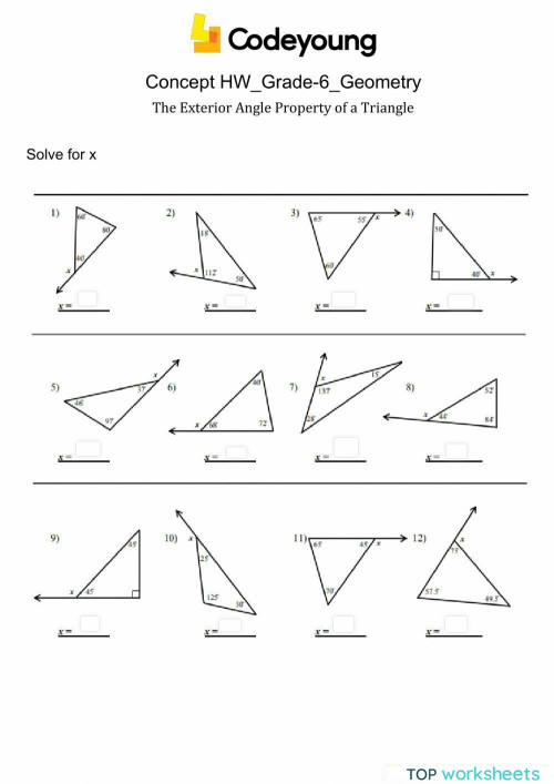 The Exterior Angle Property of a Triangle Concept Hw. Interactive ...