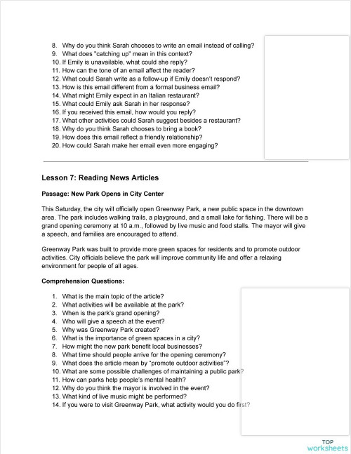 Reading comprehension B1. Interactive worksheet | TopWorksheets