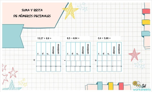 SUMA Y RESTA DE NÚMEROS DECIMALES 1. Ficha interactiva | TopWorksheets