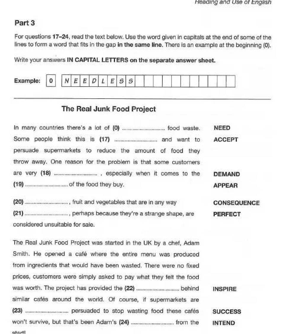 B2 FIRST (4 2021) READING & USE OF ENGLISH PART 3. Interactive ...