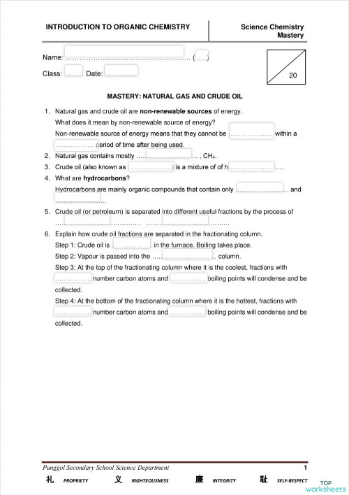 Chp 15: M1 Natural gas and Crude Oil. Interactive worksheet | TopWorksheets