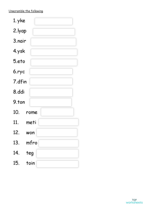 Unscramble Spelling Words. Interactive worksheet | TopWorksheets
