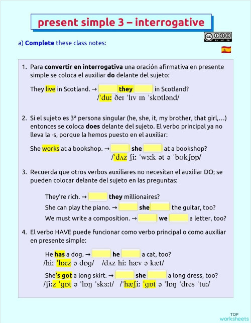 Present simple be / have / main verbs. Interactive worksheet | TopWorksheets