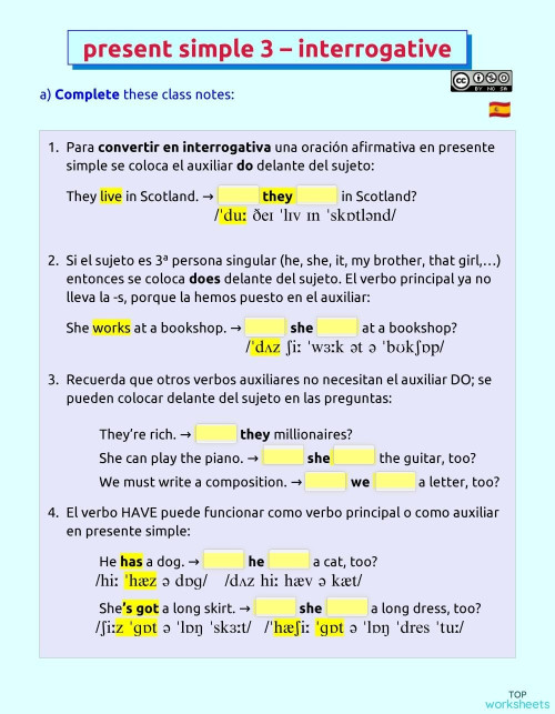 Present simple 3 - Interrogative. Interactive worksheet | TopWorksheets