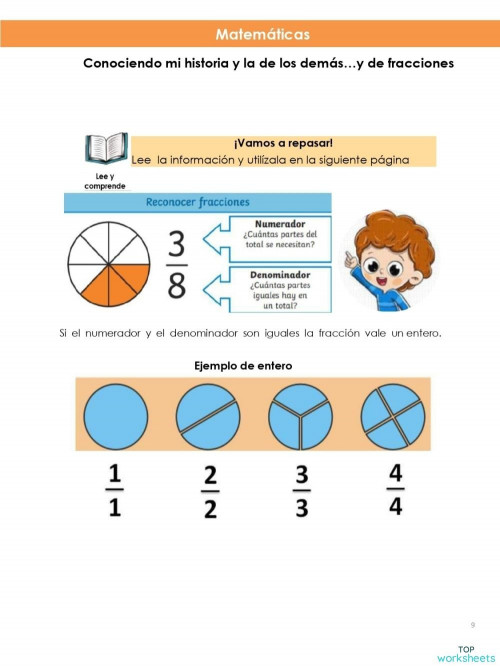 Conociendo fracciones. Ficha interactiva | TopWorksheets
