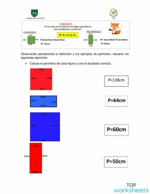 Cálculo del perímetro en figuras. Ficha interactiva | TopWorksheets
