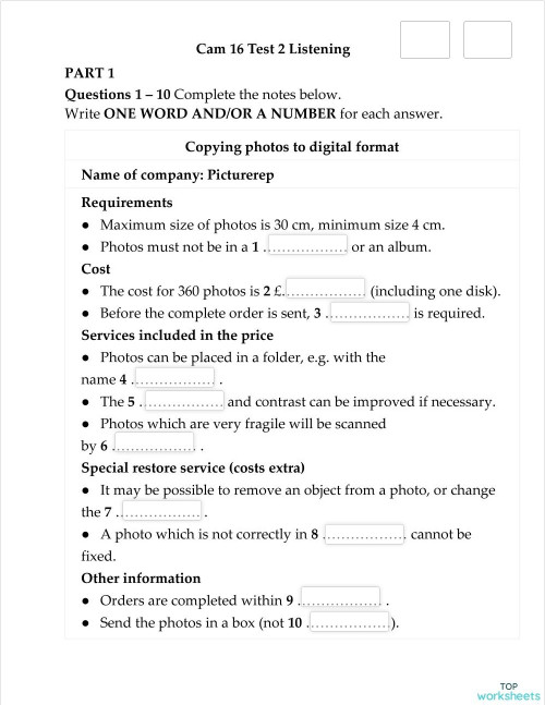 Cam 16_Test 2_Part 1_IELTS Listening practice. Interactive worksheet ...