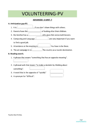VOLUNTEERING -PV. Interactive worksheet | TopWorksheets