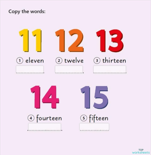 5 words a day numbers 11-15. Interactive worksheet | TopWorksheets