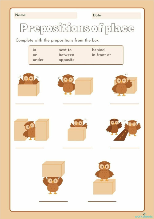Ficha de prepositions of place. Interactive worksheet | TopWorksheets