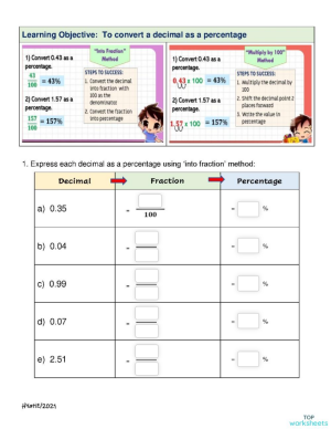 DECIMALS TO PERCENTAGE 2. Interactive worksheet | TopWorksheets