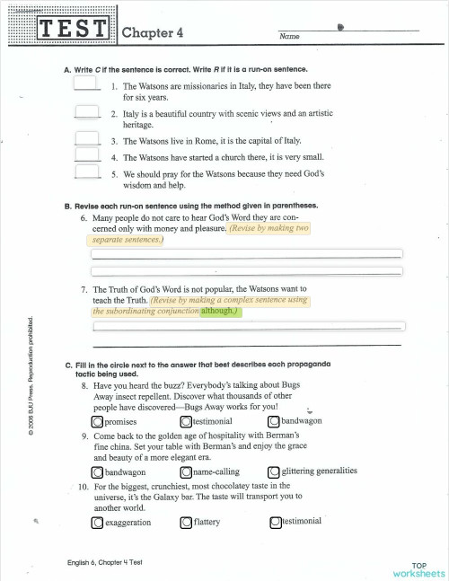 English Chapter 6 Test. Interactive worksheet | TopWorksheets