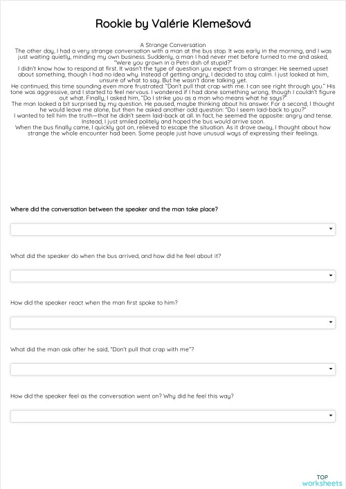 Rookie by Tomáš, comprehension question (open - ended). Interactive ...