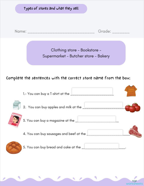 Worksheet Types of stores. Interactive worksheet | TopWorksheets