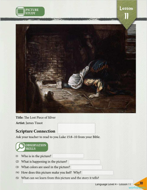 Lesson 11: Picture Study Pg 111. Interactive worksheet | TopWorksheets