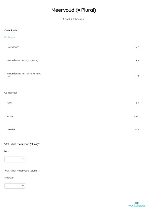 Meervoud (= Plural). Interactive worksheet | TopWorksheets