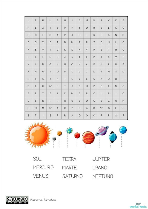 Sopa de letras sistema solar. Ficha interactiva | TopWorksheets