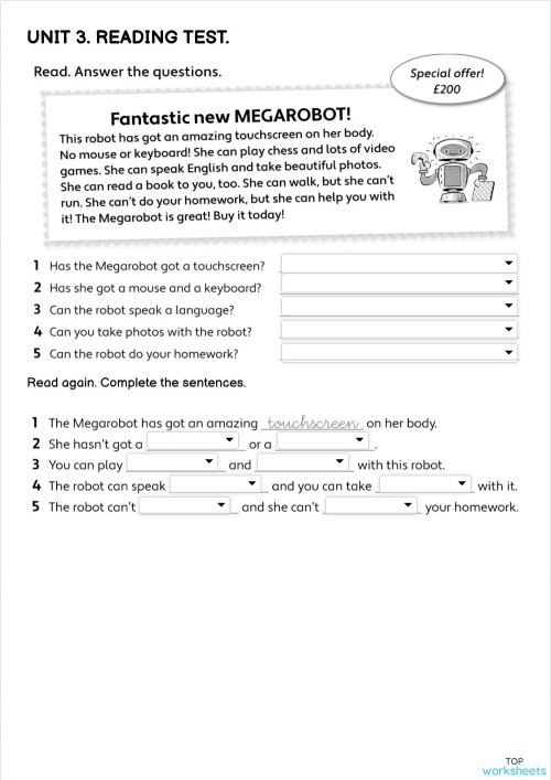 Reading Test U3 Interactive Worksheet Topworksheets